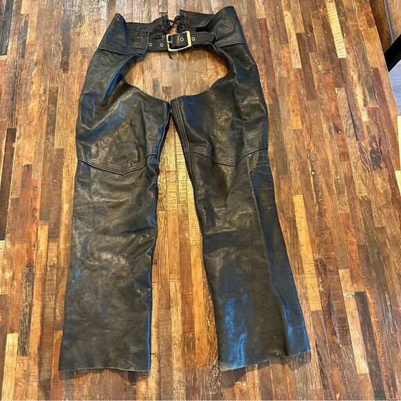 Chaps | Pants | Genuine Thick Black Leather Motorcycle Chaps With ...